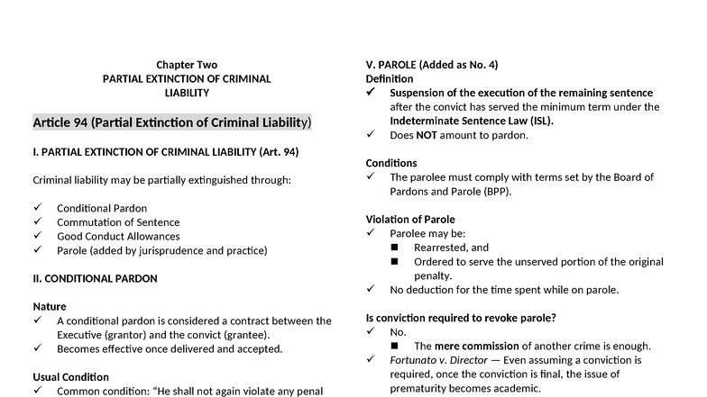 Article 94-113 Reviewer: Partial Extinction of Criminal Liability and ...