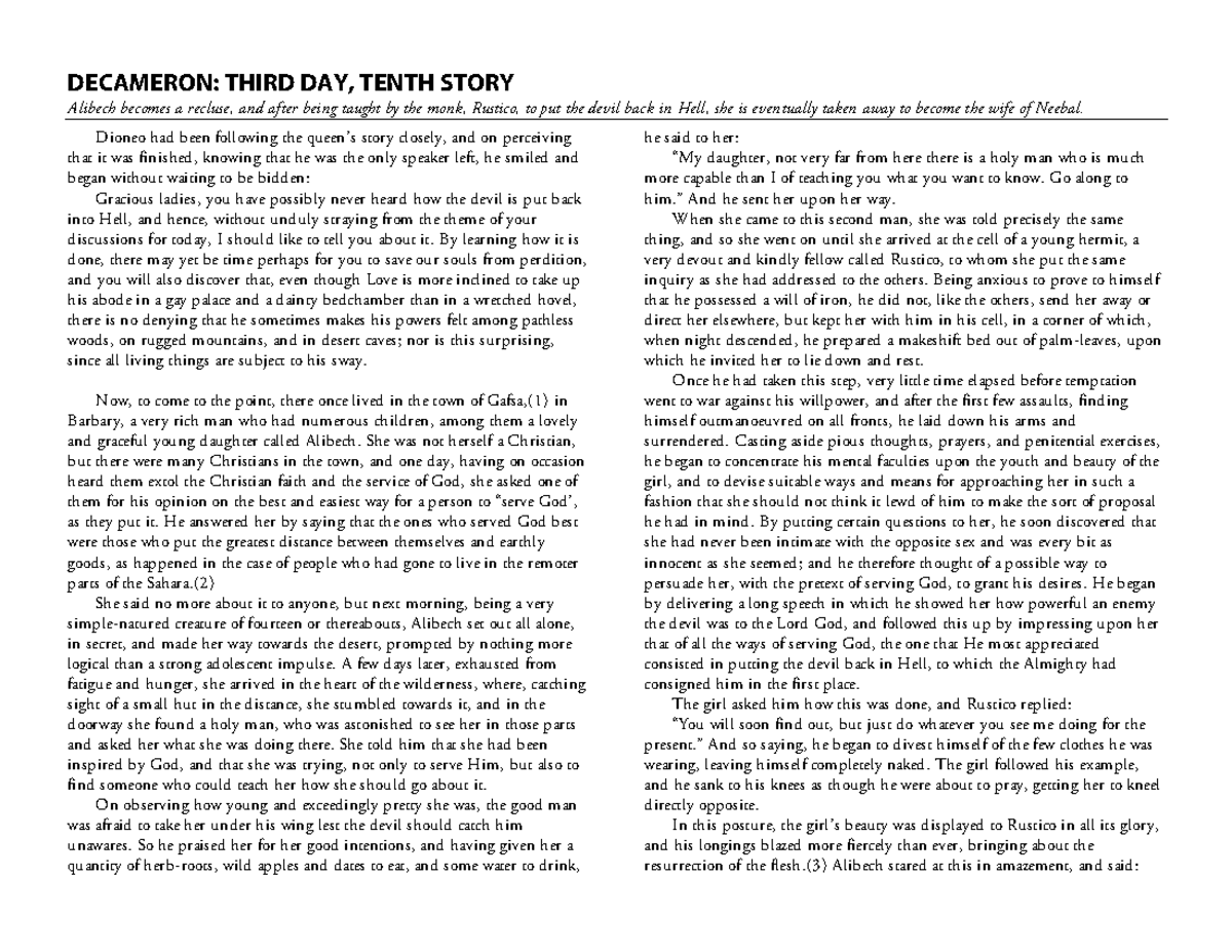 Rustico and Alibech - DECAMERON: THIRD DAY, TENTH STORY Alibech becomes ...