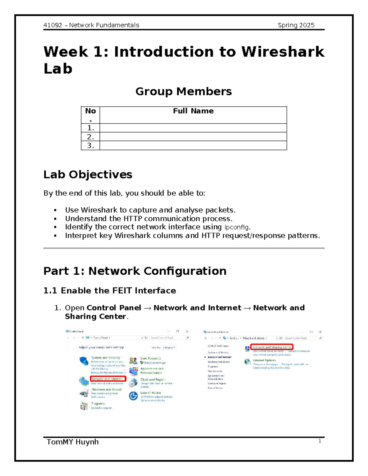 41092 Network Fundamentals Spring 2025 Week 1 Wireshark Lab Guide - Studocu