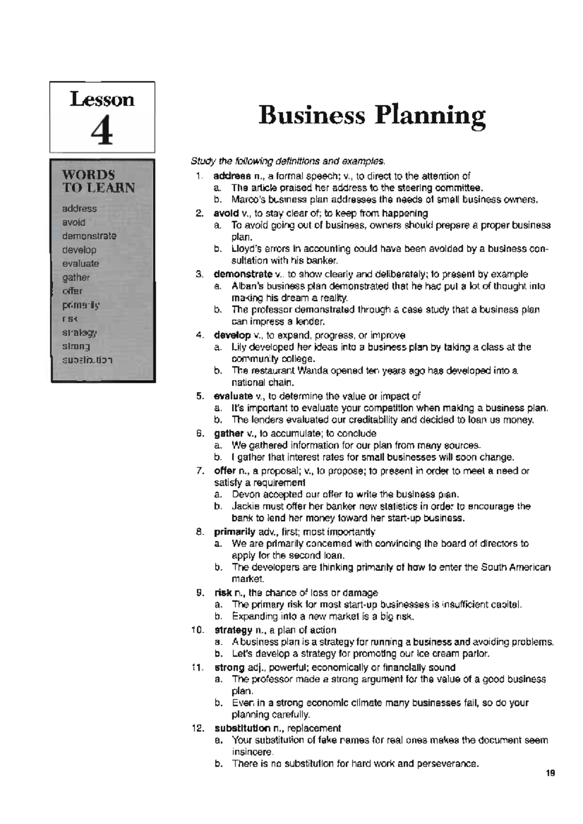 Lesson 4: Business Planning Vocabulary and Concepts for Success - Studocu