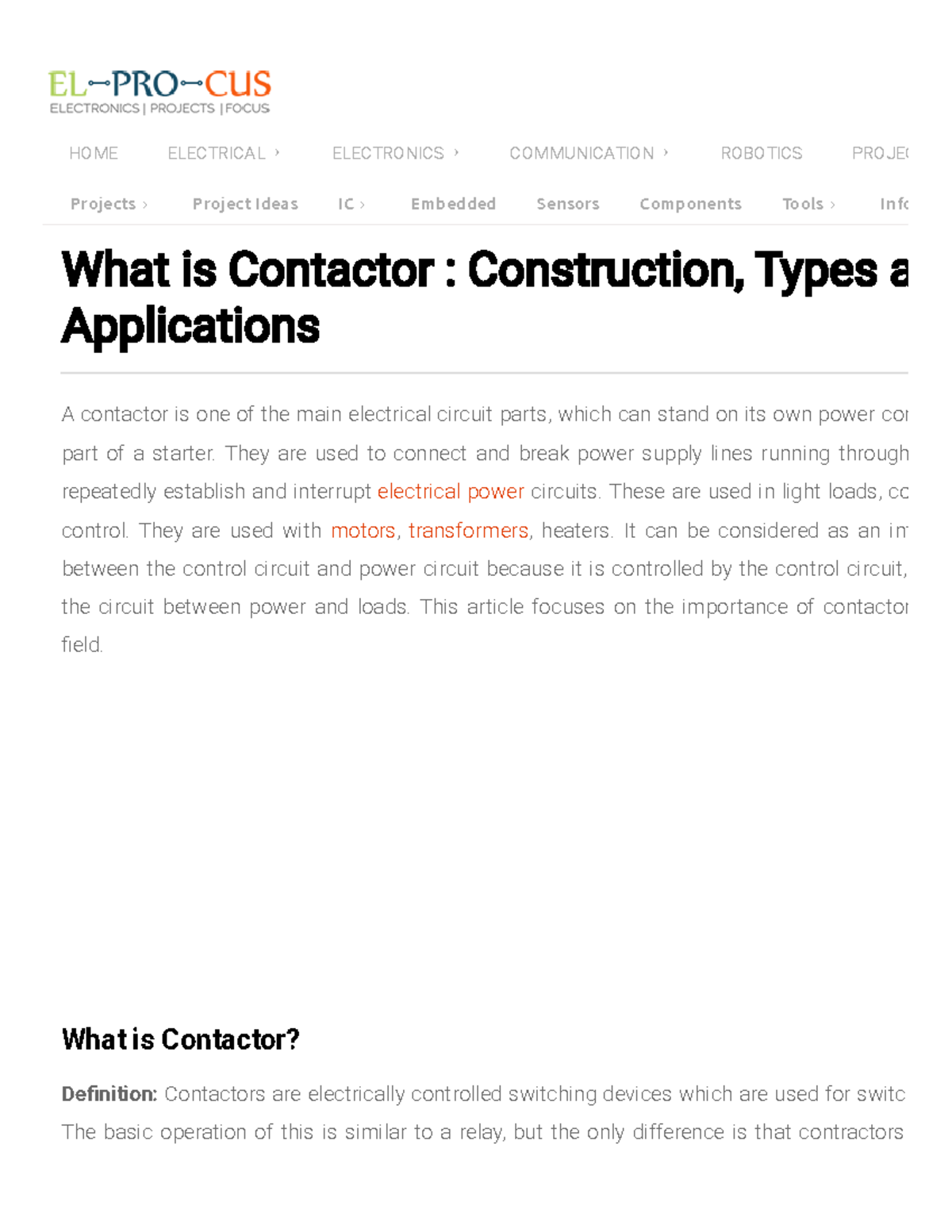 Contactor: Construction, Working Principle, Types & Differences (EE 101 ...