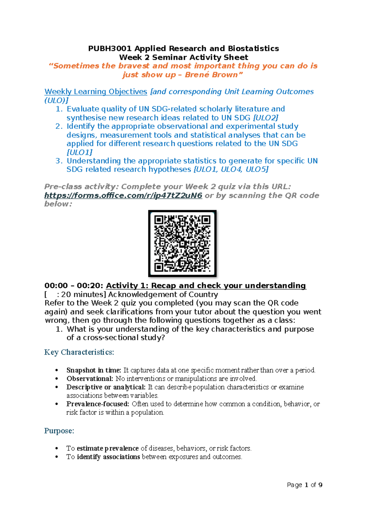 PUBH3001 Week 2 Seminar Activity Sheet: Applied Research ...