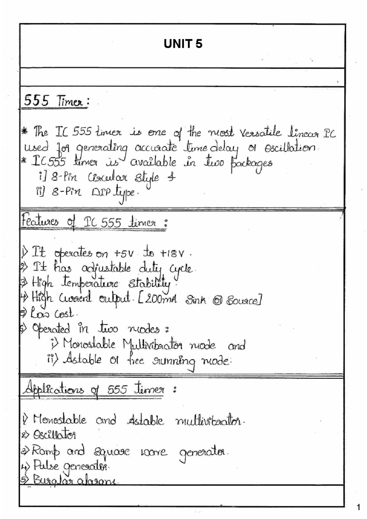 Unit-4 (lica) - SOME THI HGNHBJMBM - UNIT 5 Timer: The IC timer is one of the most Versatile ...