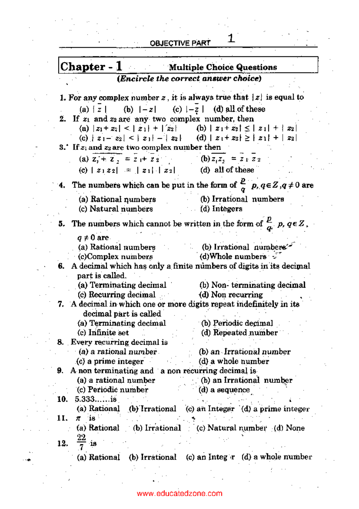 NUST (NET) Mathematics Part-1 Mcqs (educatedzone - Calculus And ...