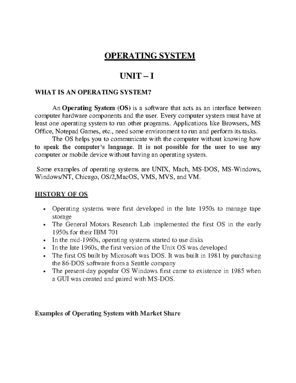 O.S UNIT - 1 - Dedicated notes of operating sytems - OPERATING SYSTEM ...