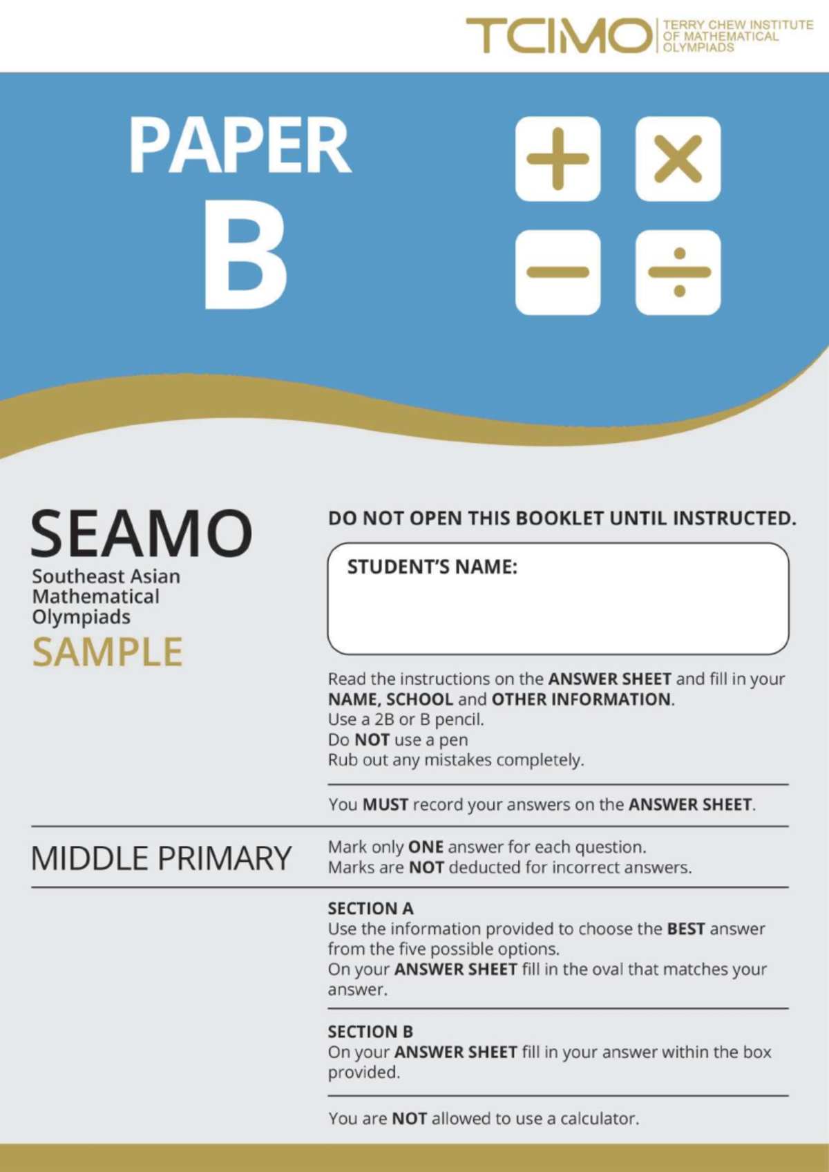 Sample SEAMO Questions Solutions TCIMO: Number Patterns & Puzzles - Studocu