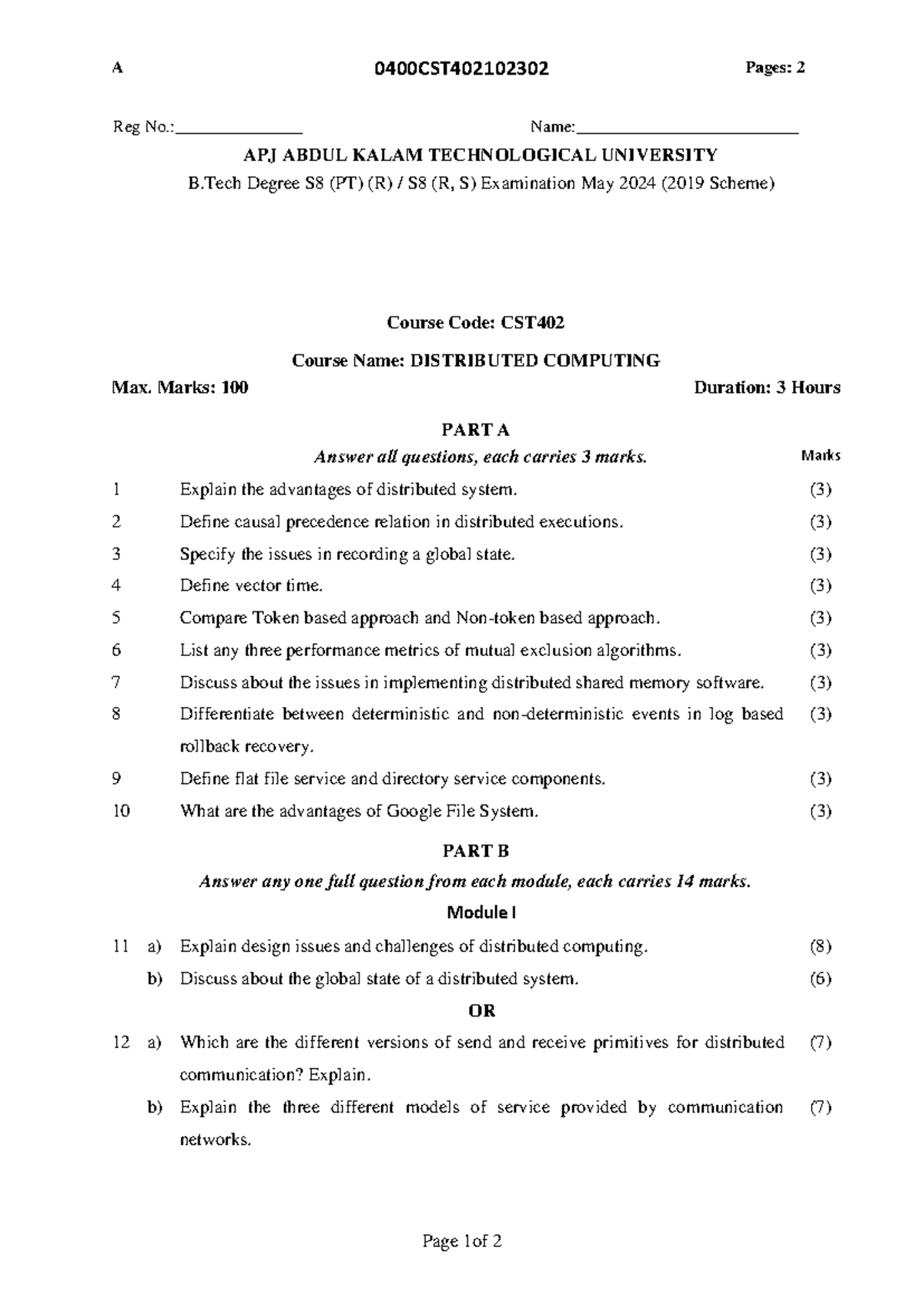 CST402-QP May 2024 - ghh - 0400CST Page 1 of 2 Course Code: CST Course ...