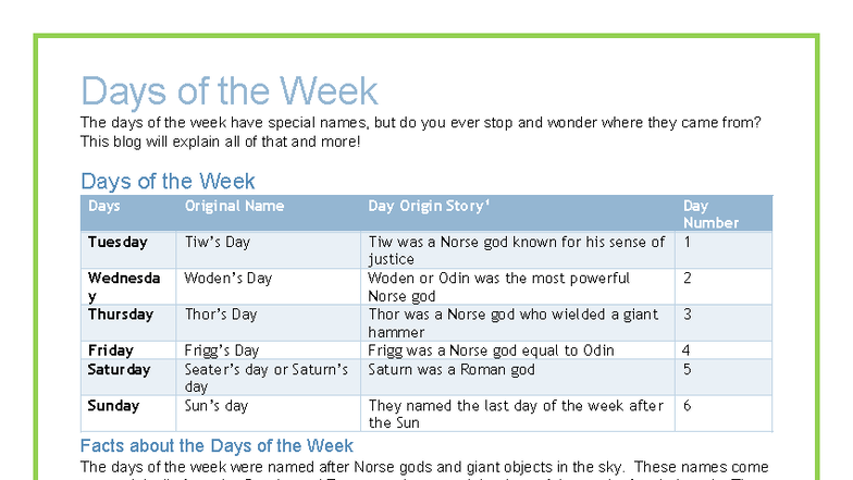 Origins and Facts of the Days of the Week - Project 2 - Studocu