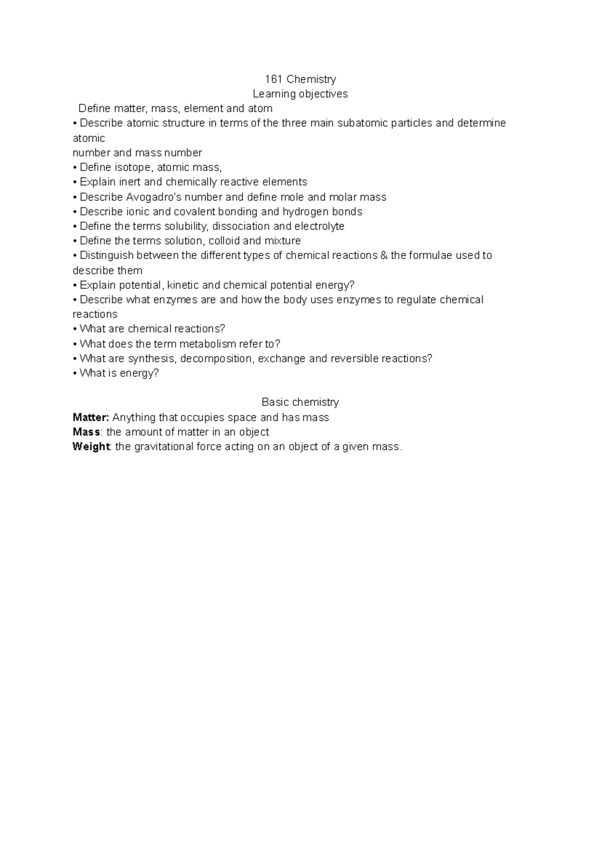 161 Chemistry Matter and Energy Concepts - LEC 2 Notes - Studocu