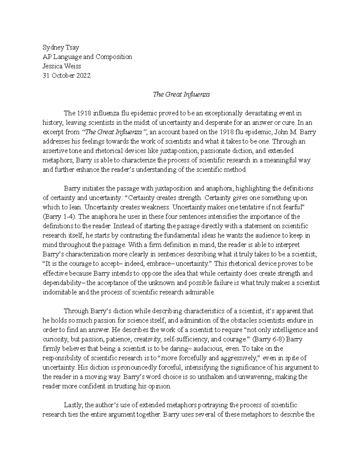 AP Lang Rhetorical Analysis Essay: Rhetorical Devices in The Great ...