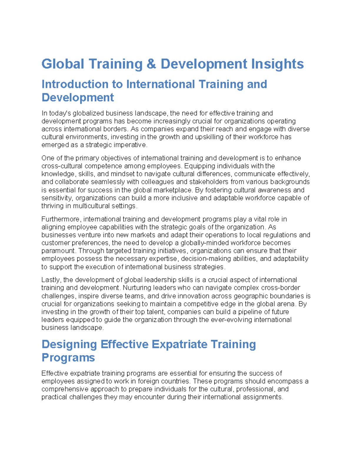 Global Training & Development Insights: Strategies for Success in ...