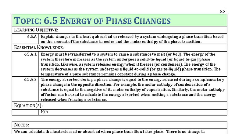 6.5 Energy of Phase Changes - Key Concepts and Calculations - Studocu