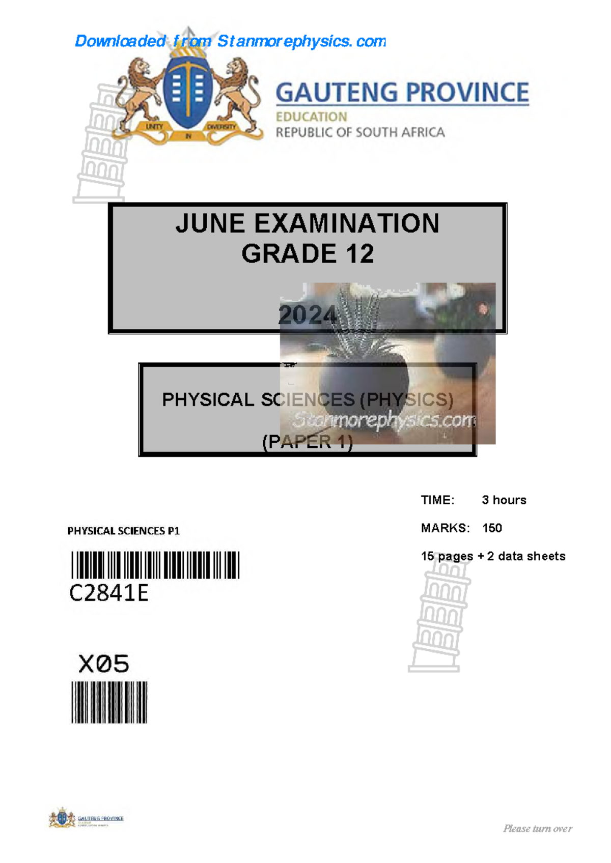 Grade 12 Physical Sciences (Physics) June Exam 2024 Paper 1 & Memo ...