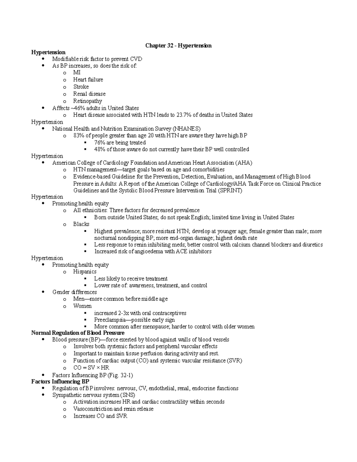Chapter 32 - hypertension - Chapter 32 - Hypertension Hypertension Modifiable risk factor to ...