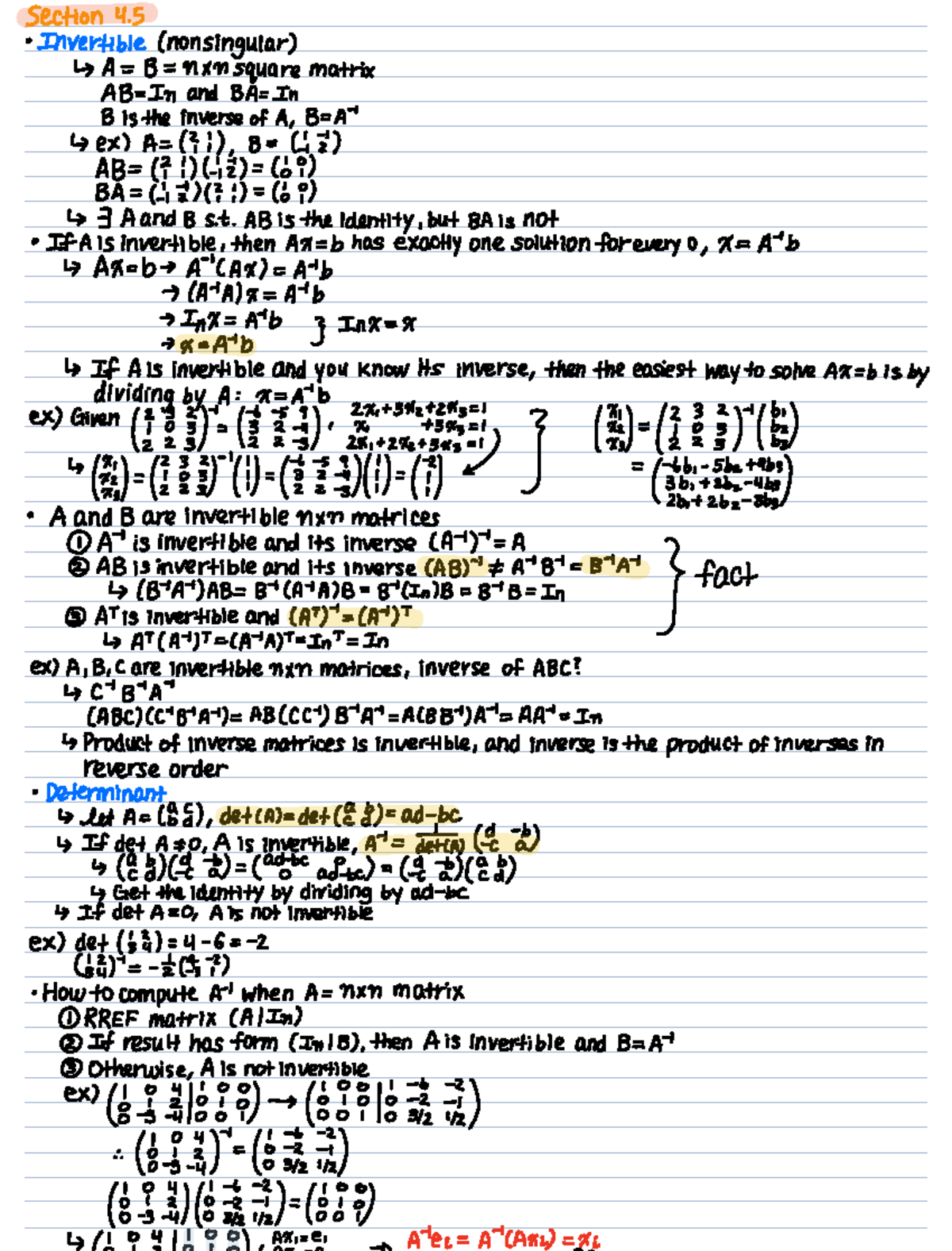 Linear Algebra Summary Notes for Sections 4.5-6.5 - Studocu