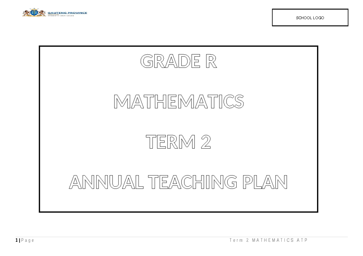 Grade R Mathematics Term 2 Annual Teaching Plan (ATP) 2026 - Studocu