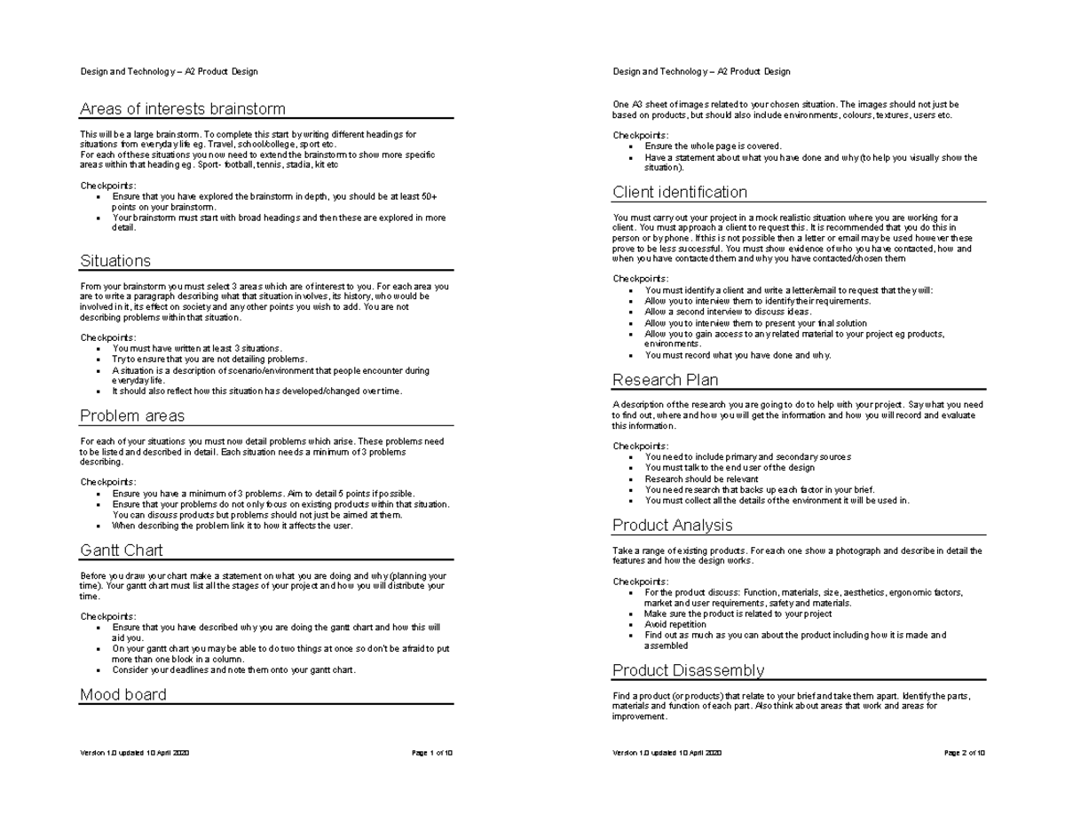 DT NEA A-Level Project: Comprehensive Guidance & Planning Outline - Studocu