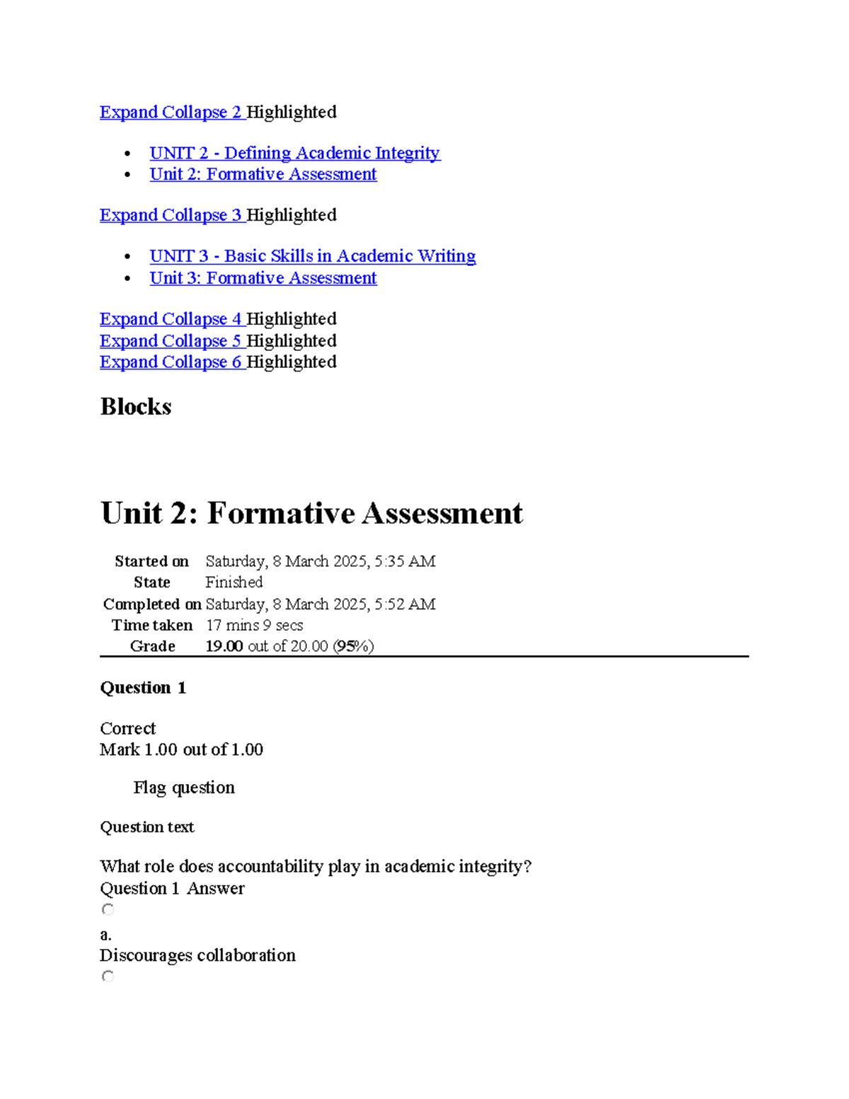 Academic Integrity: Unit 2 Formative Assessment Insights - Studocu