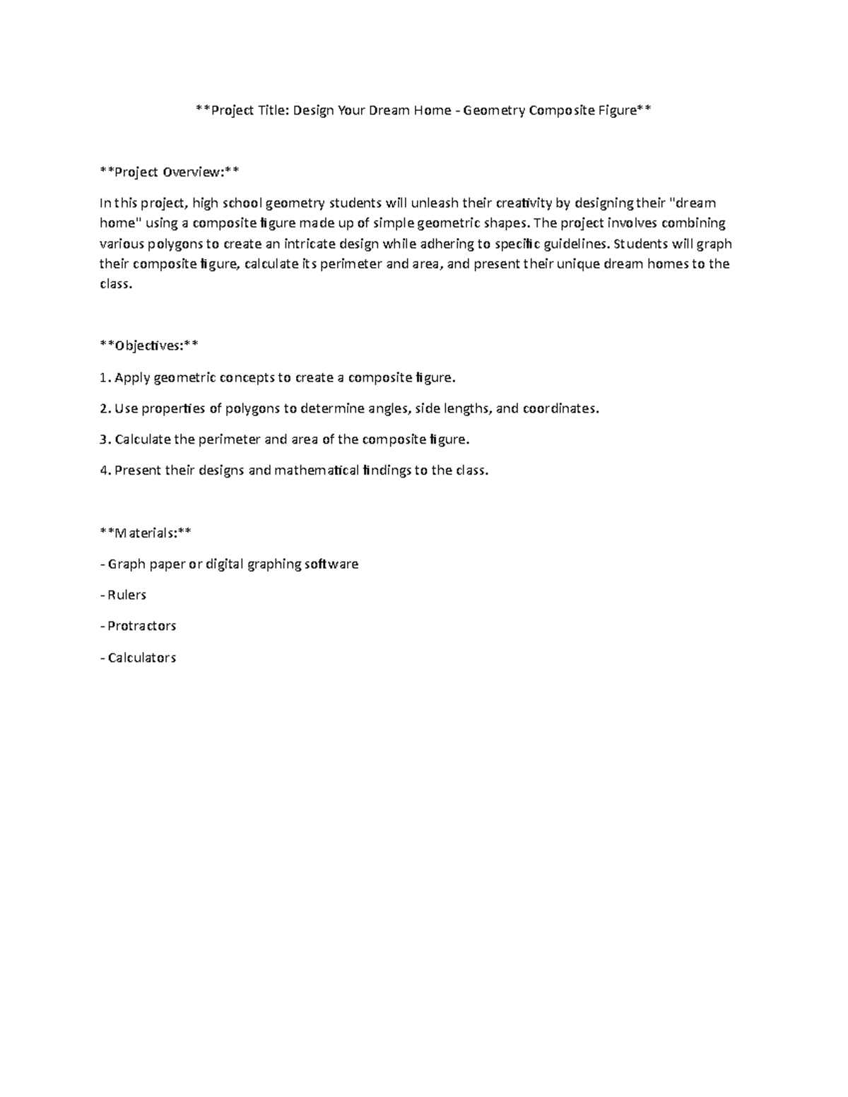 Title: Geometry Project: Design Your Dream Home (Basic Concepts) - Studocu