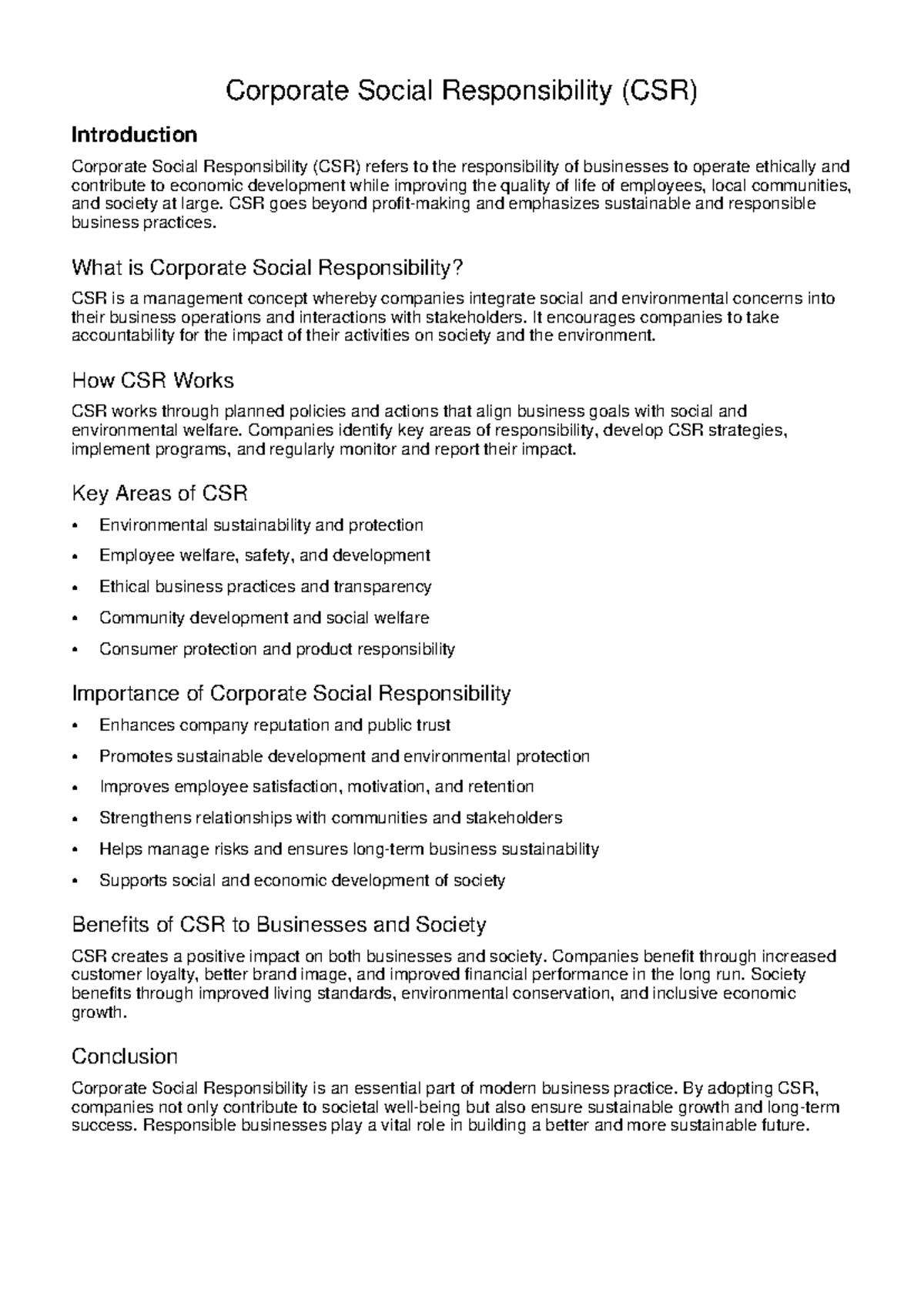 Corporate Social Responsibility (CSR) Overview and Significance - Studocu