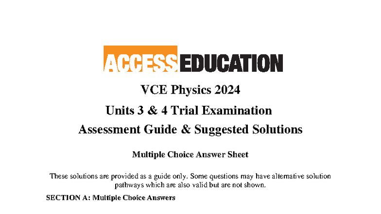VCE Physics 2024 Units 3 & 4 Trial Exam Suggested Solutions - Studocu