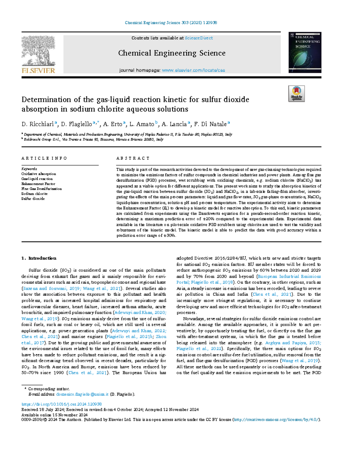 Kinetic Study of SO2 Absorption in NaClO2 Solutions - CHEM ENG 303 ...