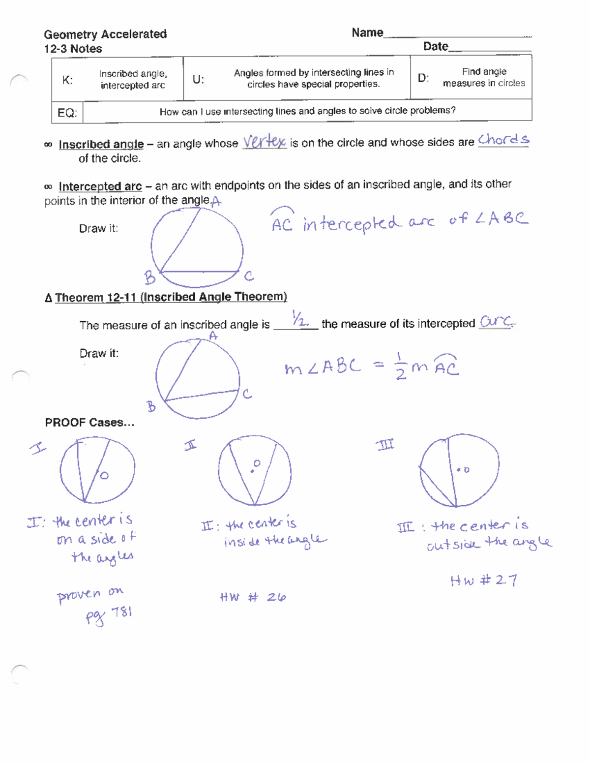 Final Exam Prep: Geometry K - Inscribed Angles & Circles - Studocu