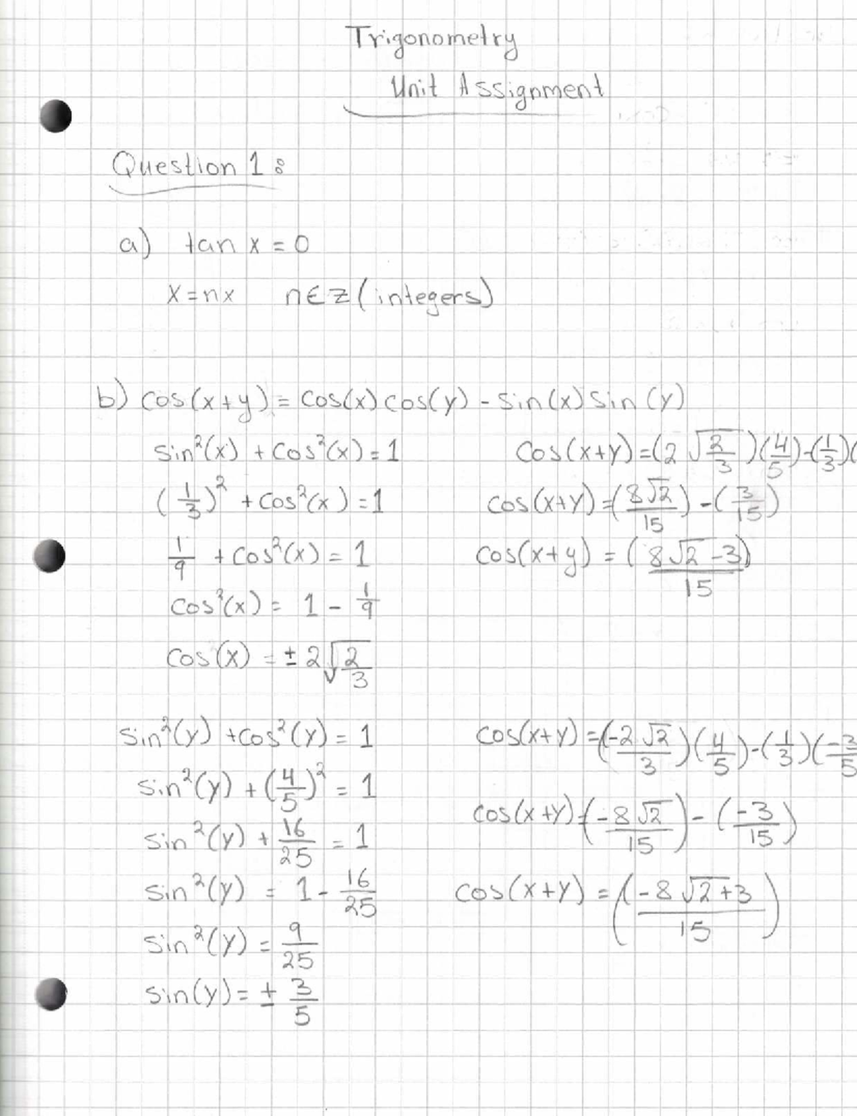 Trigonometry Unit Assignment: Detailed Solutions and Analysis - Studocu