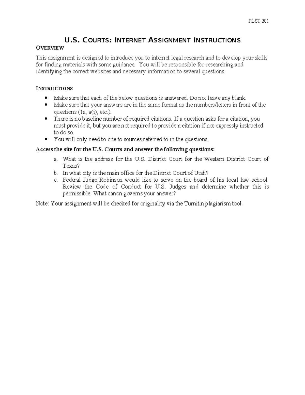 PLST 201 U.S. COURTS: Internet Research Assignment Guide - Studocu