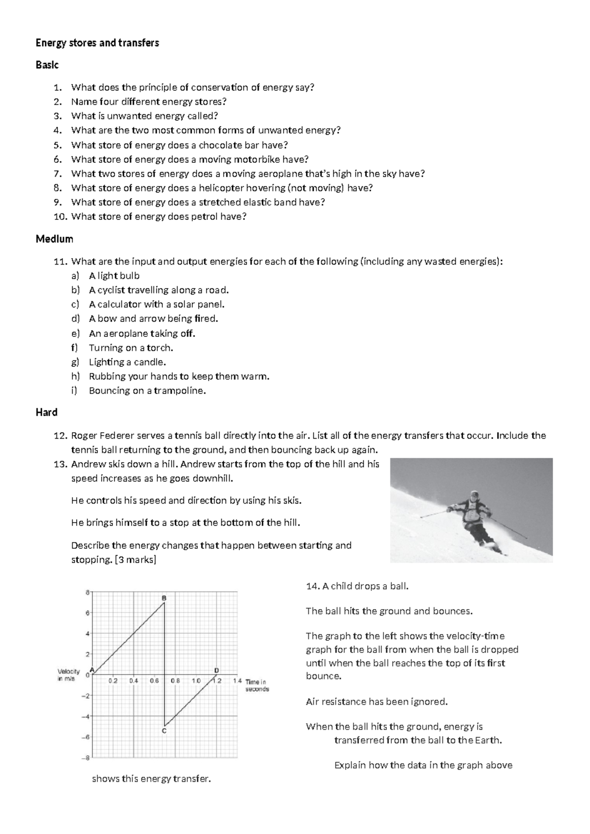 Energy Stores and Transfers Worksheet: Conservation Principles ...