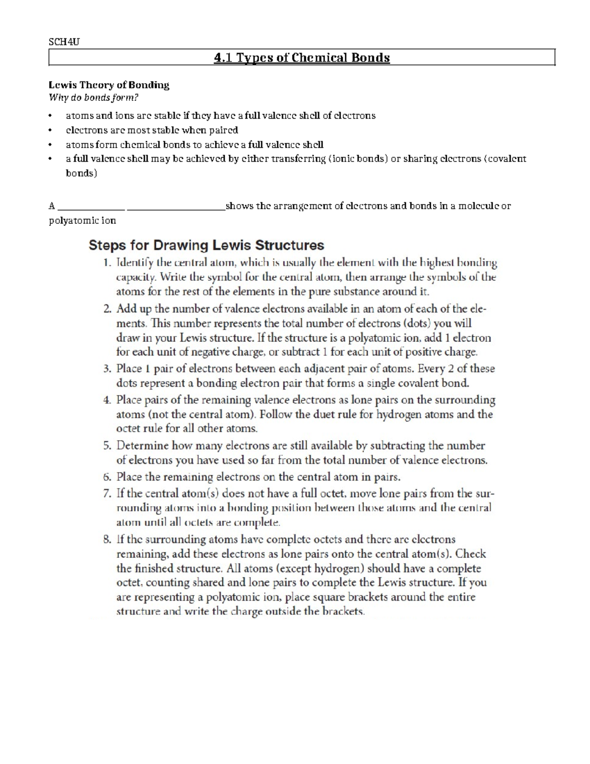 SCH4U Final Exam: Types of Chemical Bonds & Lewis Structures - Studocu