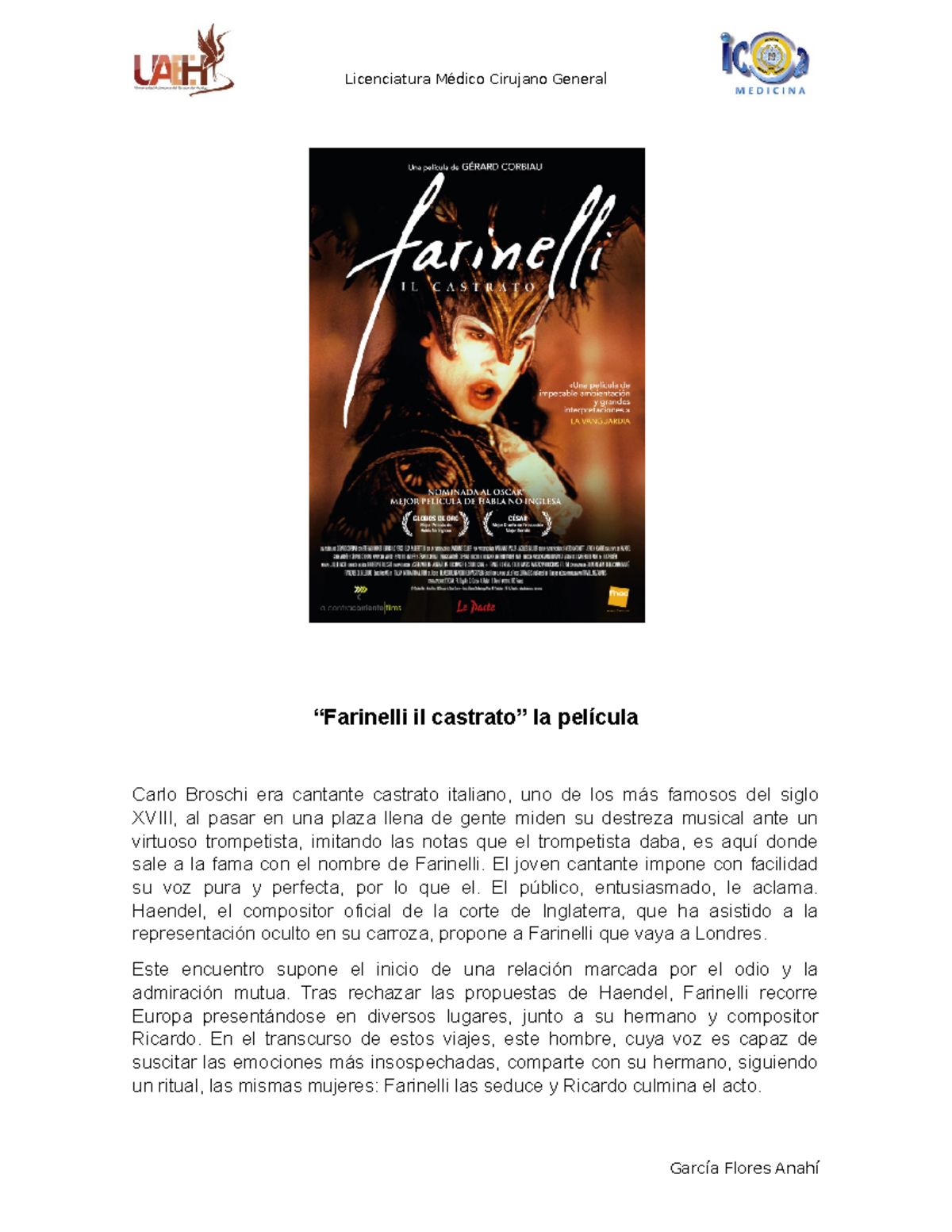 Análisis de la película Farinelli il castrato - Licenciatura Cirujano ...