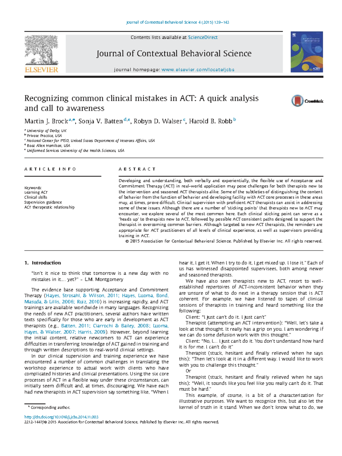 Brock et al. 2015: Common Clinical Mistakes in ACT - A Quick Analysis ...