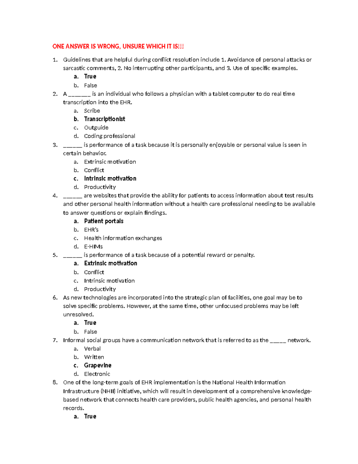 HIM 6 Quiz: Conflict Resolution and Health Information Management - Studocu