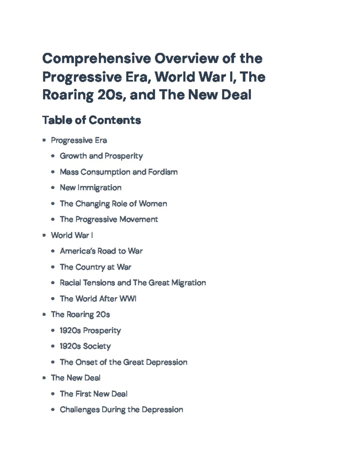 Comprehensive Overview of Progressive Era, WWI, Roaring 20s & New Deal ...
