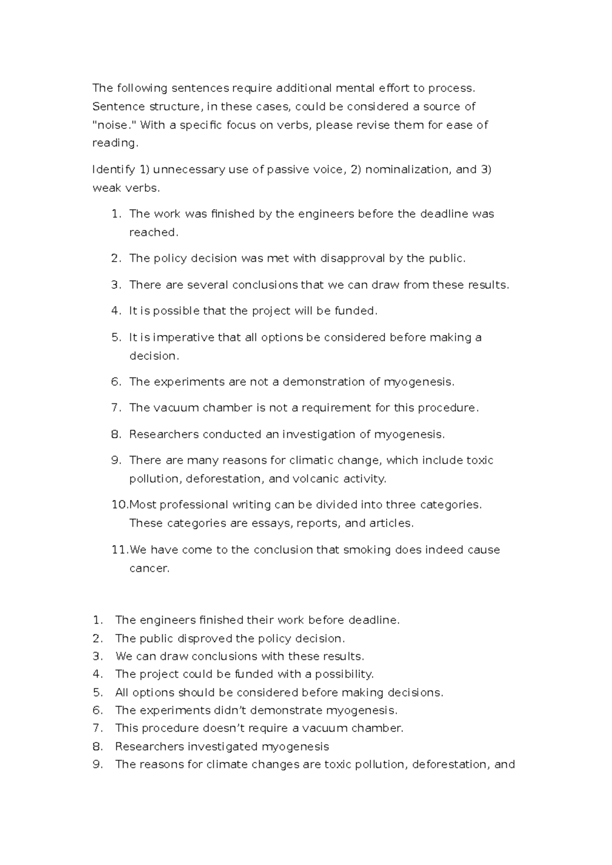 Essay 1 - Revising Sentences for Clarity and Verb Strength - Studocu