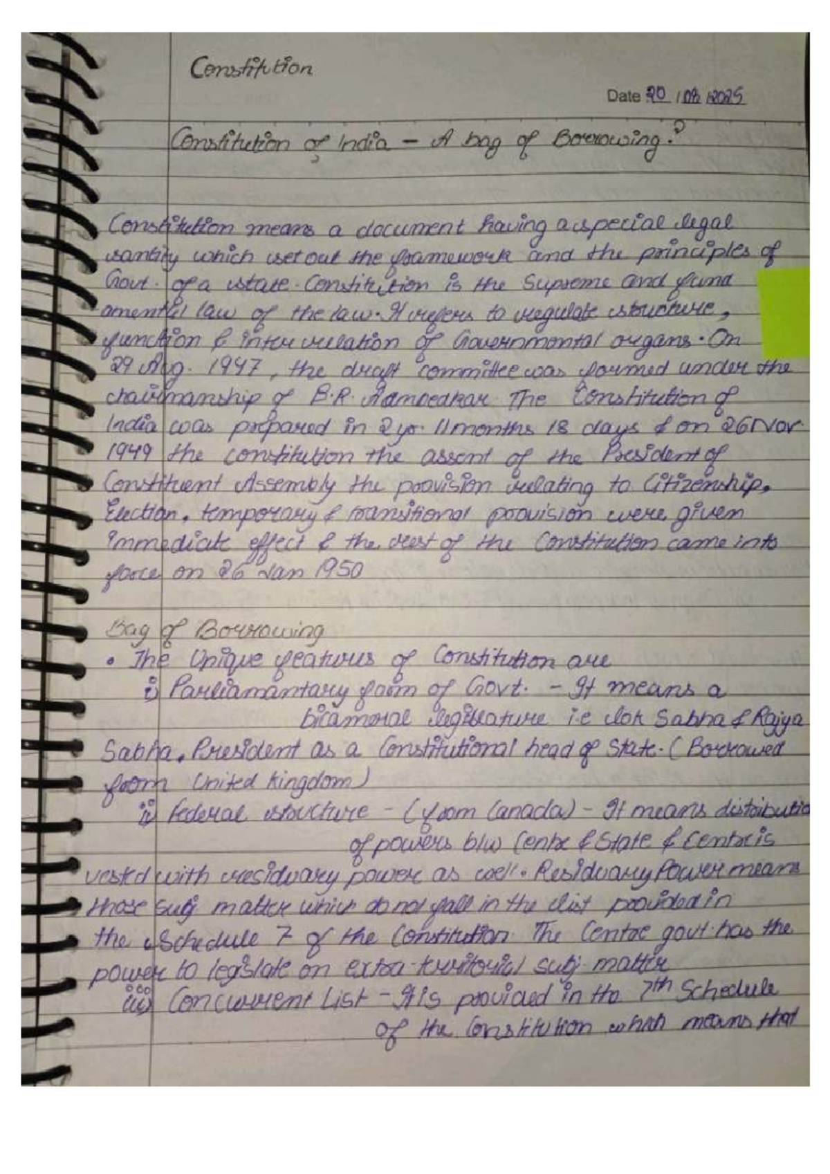 Constitution of India: Key Features and Legal Principles (20) - Studocu