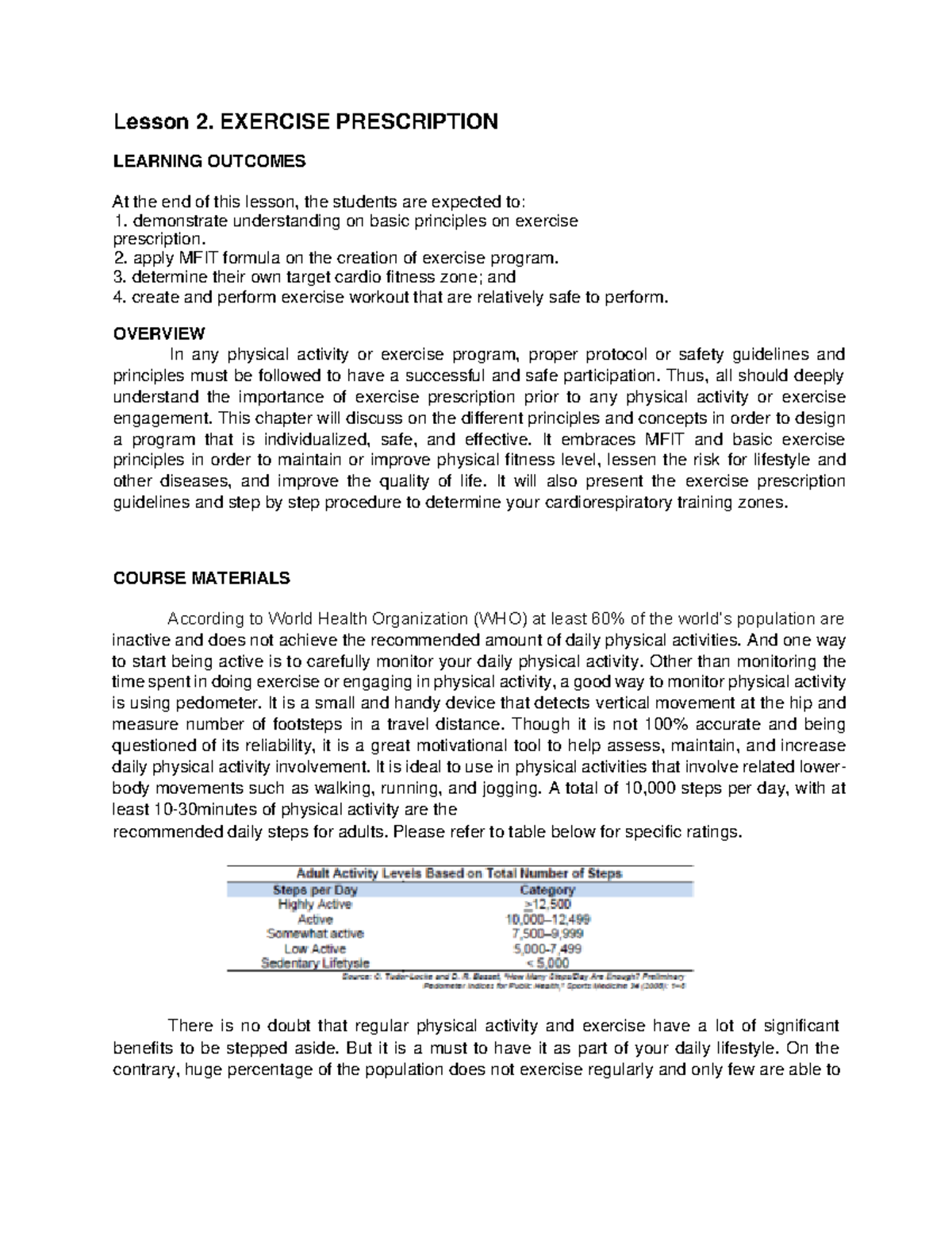 Chapter 2 Exercise Prescription - Lesson 2. EXERCISE PRESCRIPTION ...
