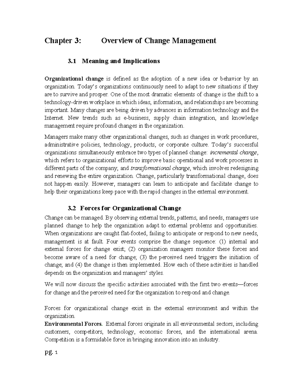 Chapter 3: Change Management Overview and Implications - Studocu