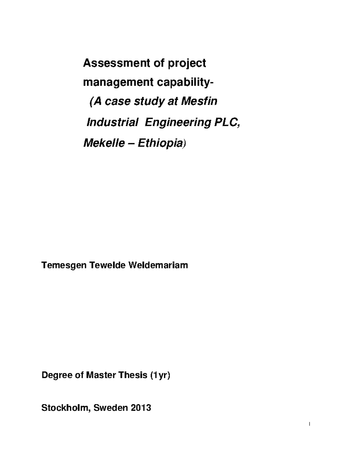 pmp tutorial new 123456 - I Assessment of project management capability- (A case study at Mesfin ...