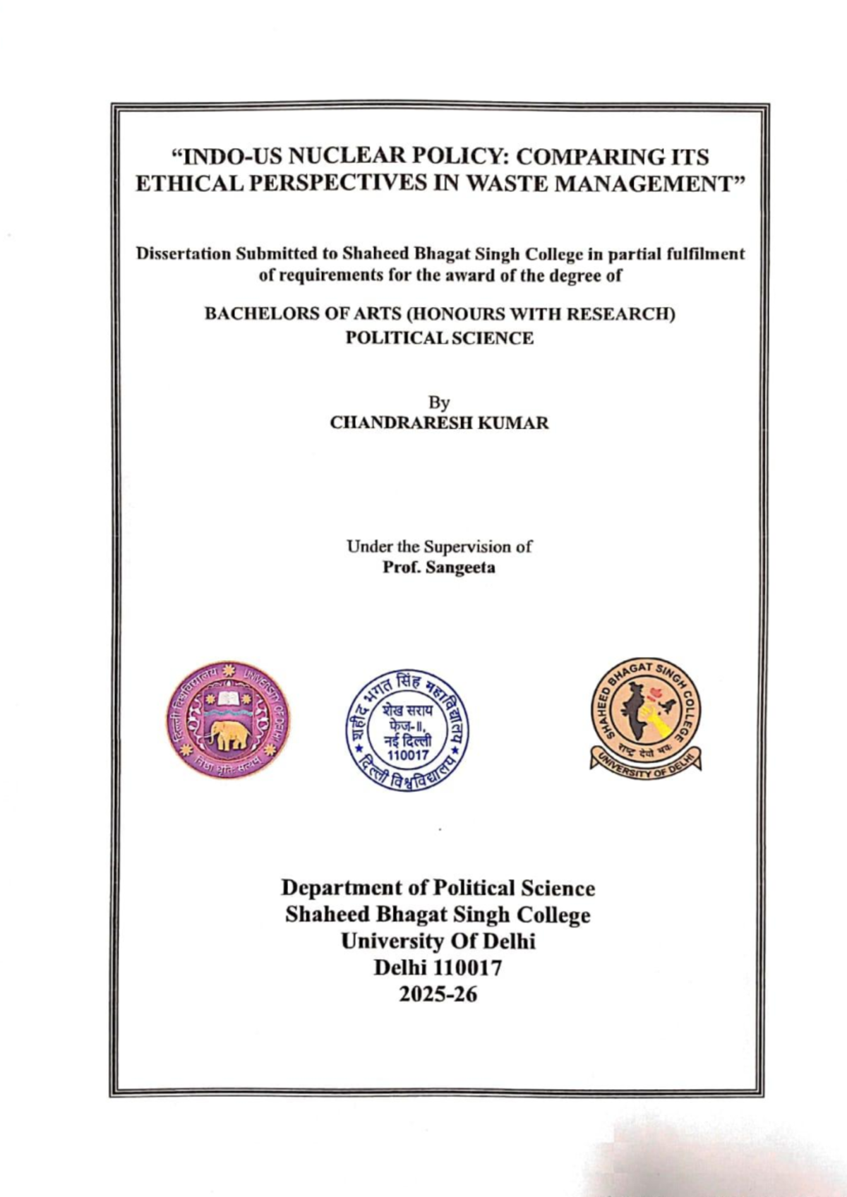 Nuclear Policy Ethics: A Comparative Study of India & US (POLSC 101 ...