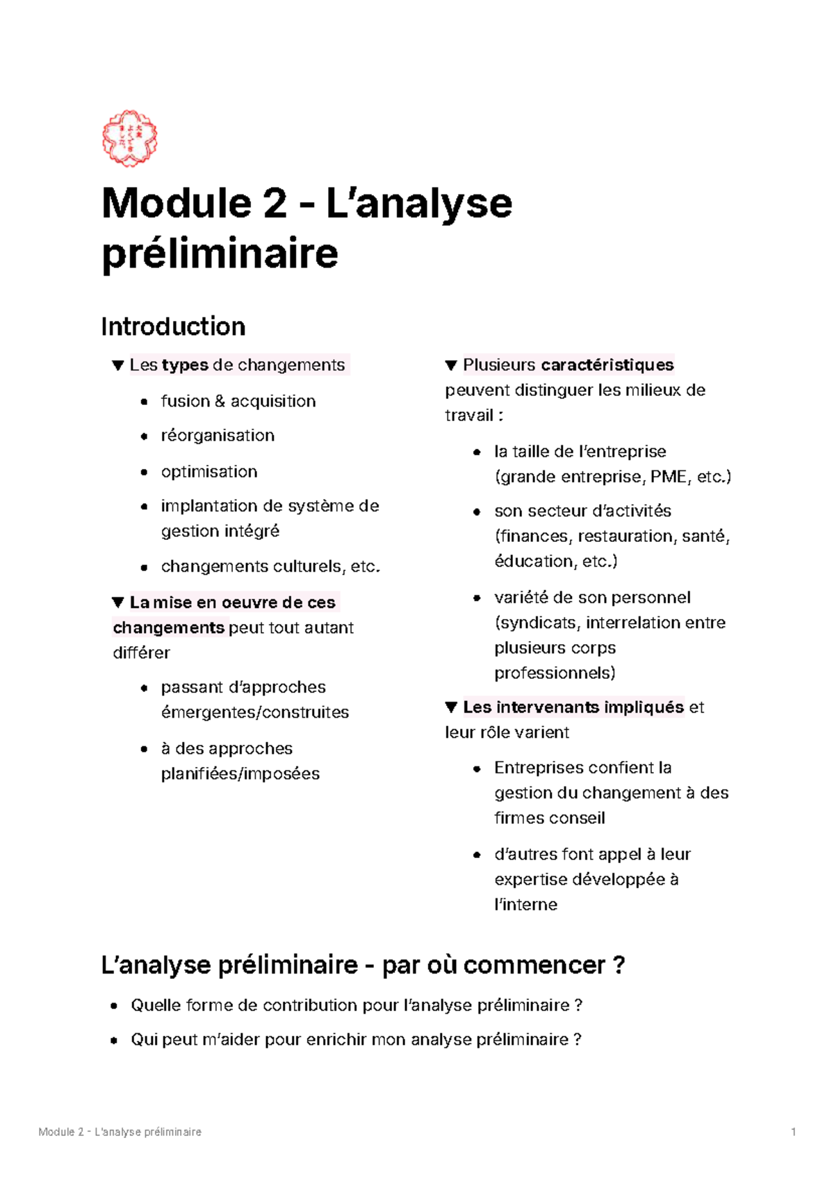 L'analyse préliminaire (module 2) - 💮 Module 2 - Lʼanalyse préliminaire ...