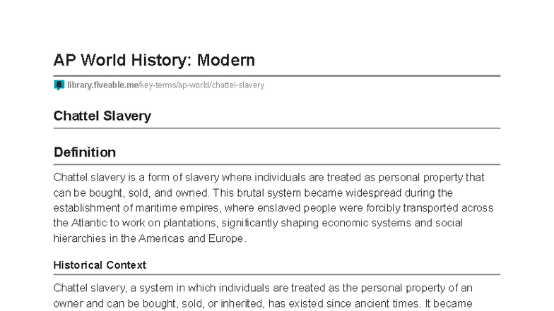 AP World History: Modern Chattel Slavery Overview and Key Facts - Studocu