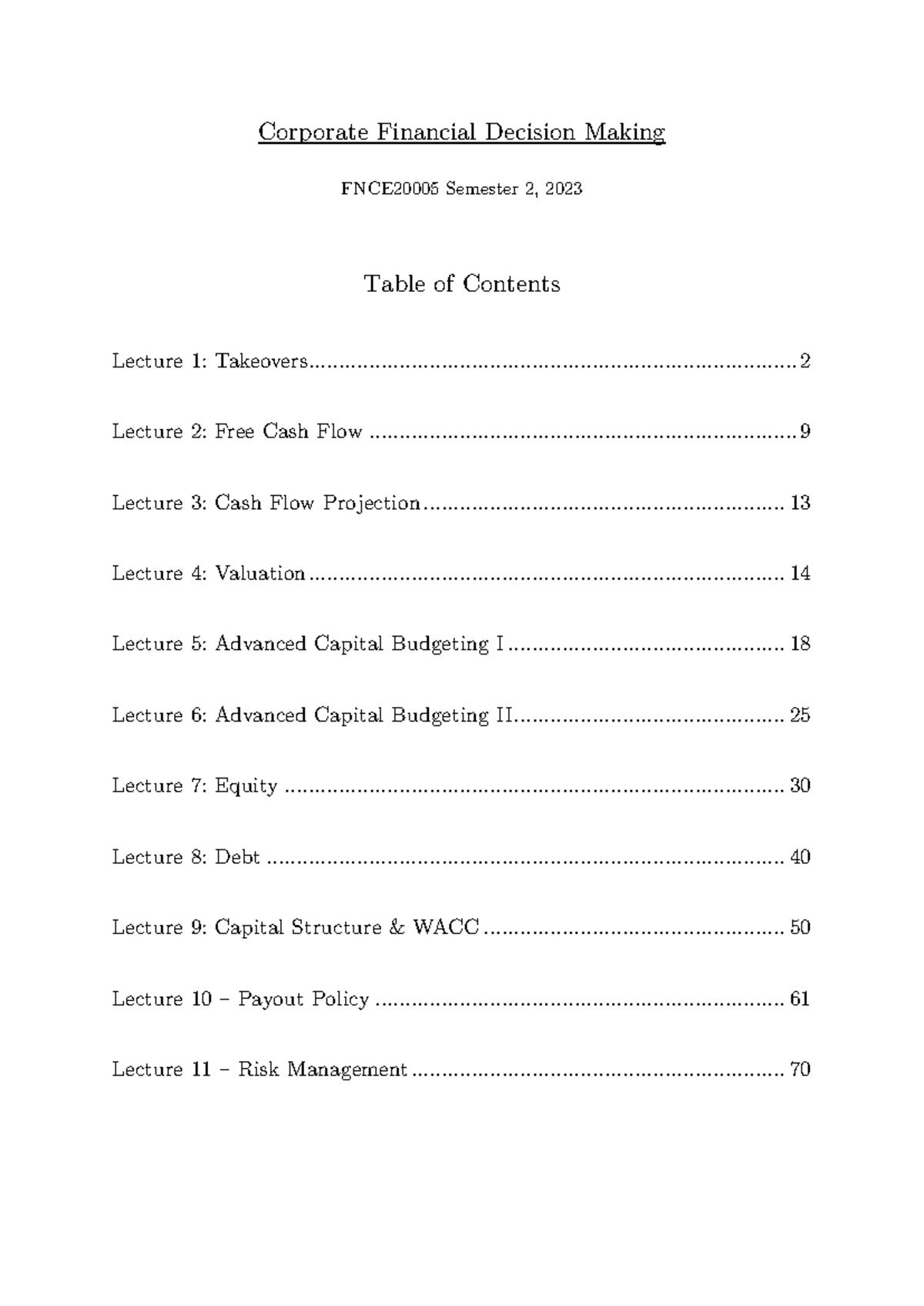 CFDM Notes - Corporate Financial Decision Making FNCE20005 Semester 2 ...