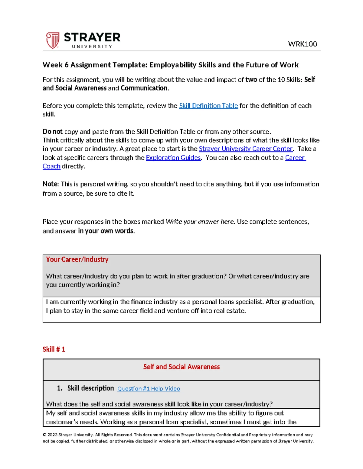 WRK100 Week 4 Assignment Reflection - Week 4 Assignment Template: Reflecting on Your Skills ...