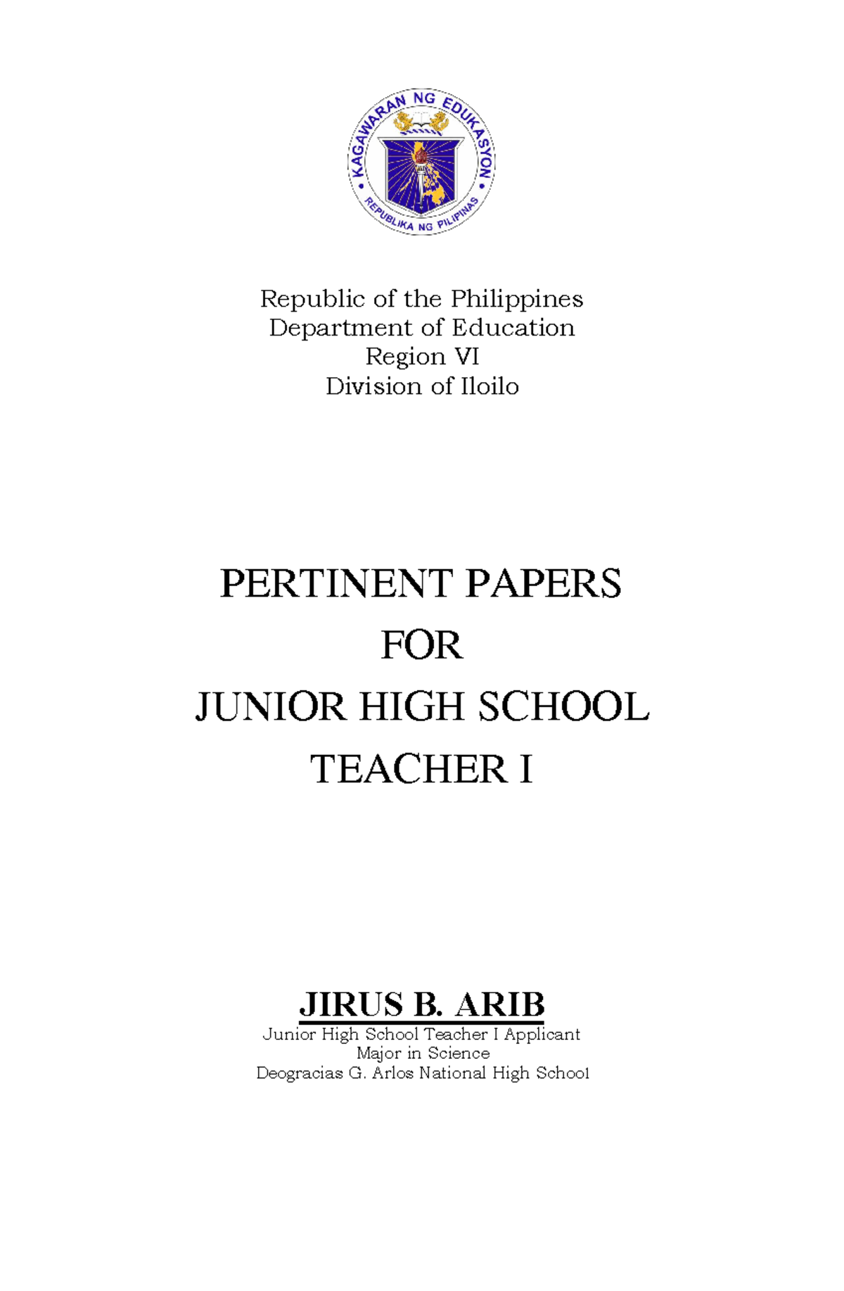 Coverpage - Elementary Education - Republic of the Philippines ...