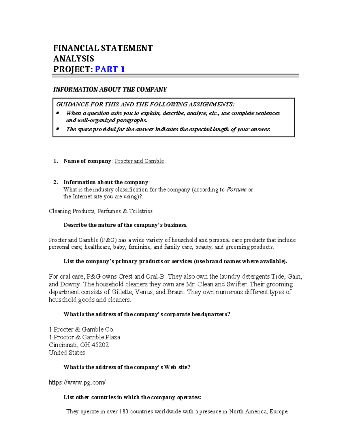Financial Statement Analysis Project: Part 1 - Procter & Gamble ...
