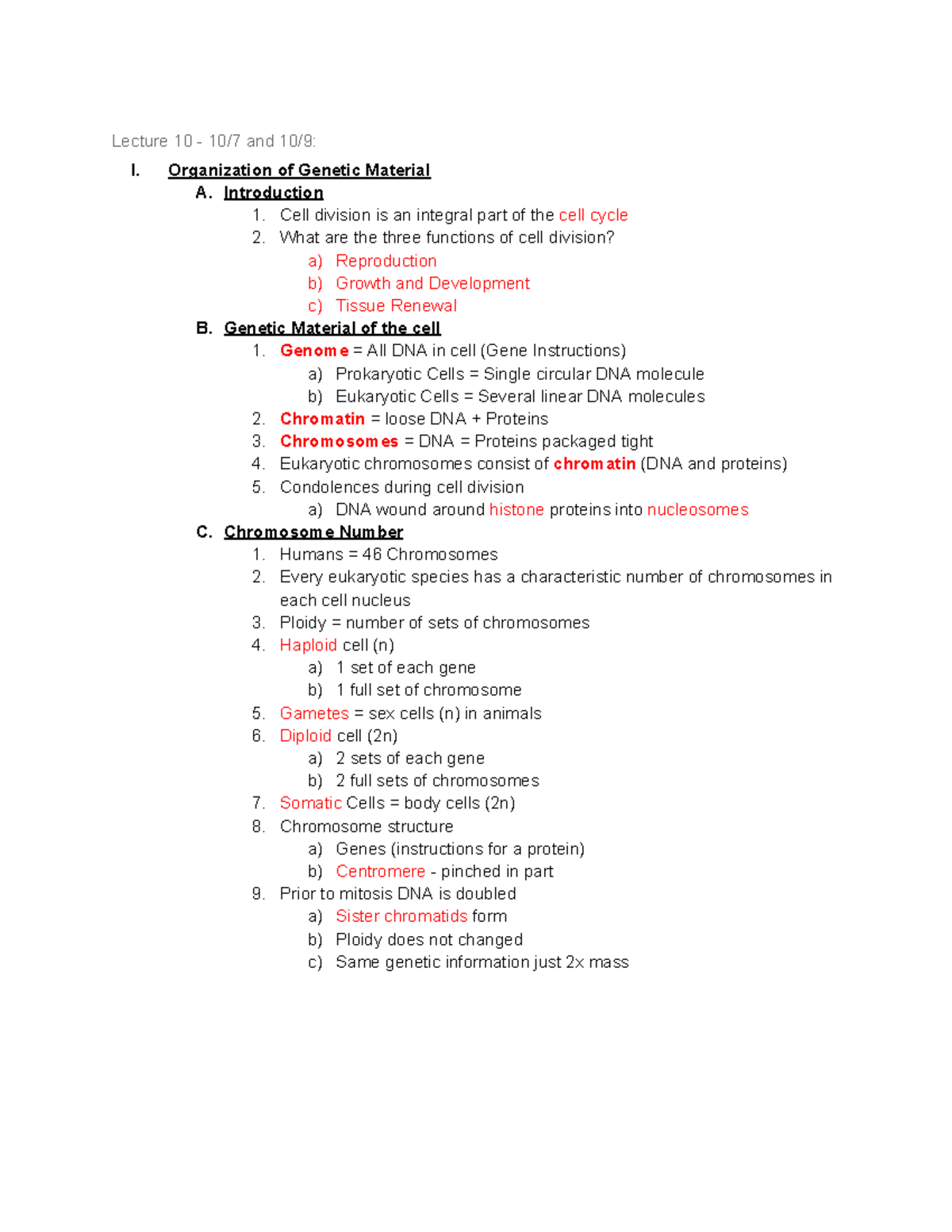 Gen Bio 115 Lecture Notes: Cell Division & Genetic Material Exam 2 ...
