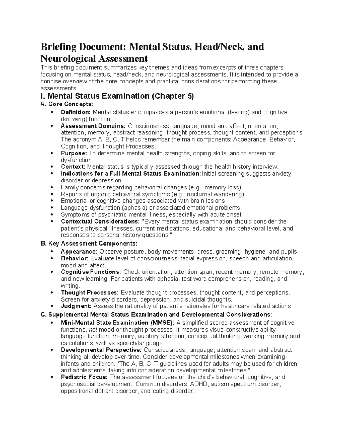 Neuro Head and Mental Status Assessment Study Guide (NRS 101) - Studocu