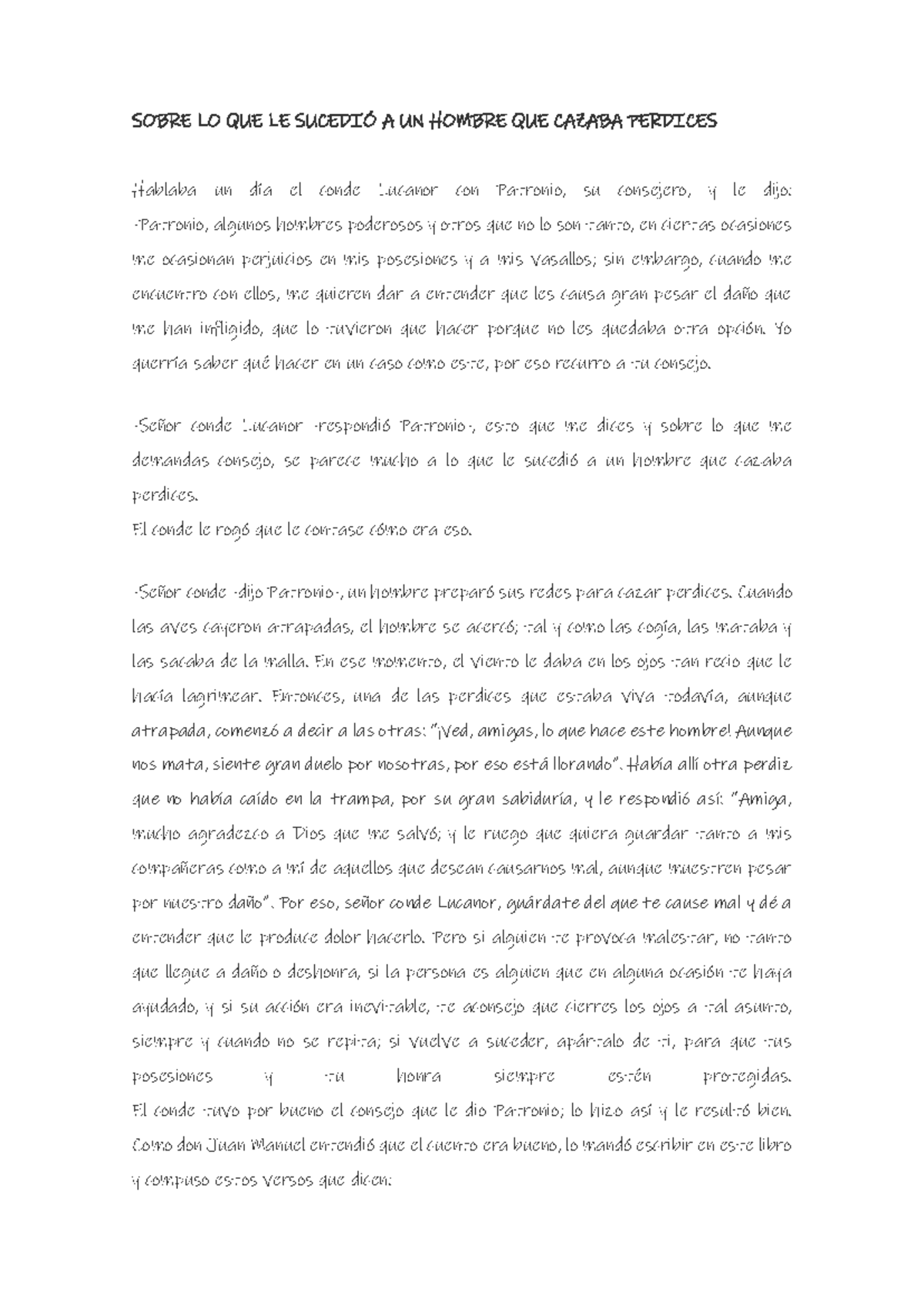 Don Juan Manuel comentario - SOBRE LO QUE LE SUCEDIÓ A UN HOMBRE QUE ...